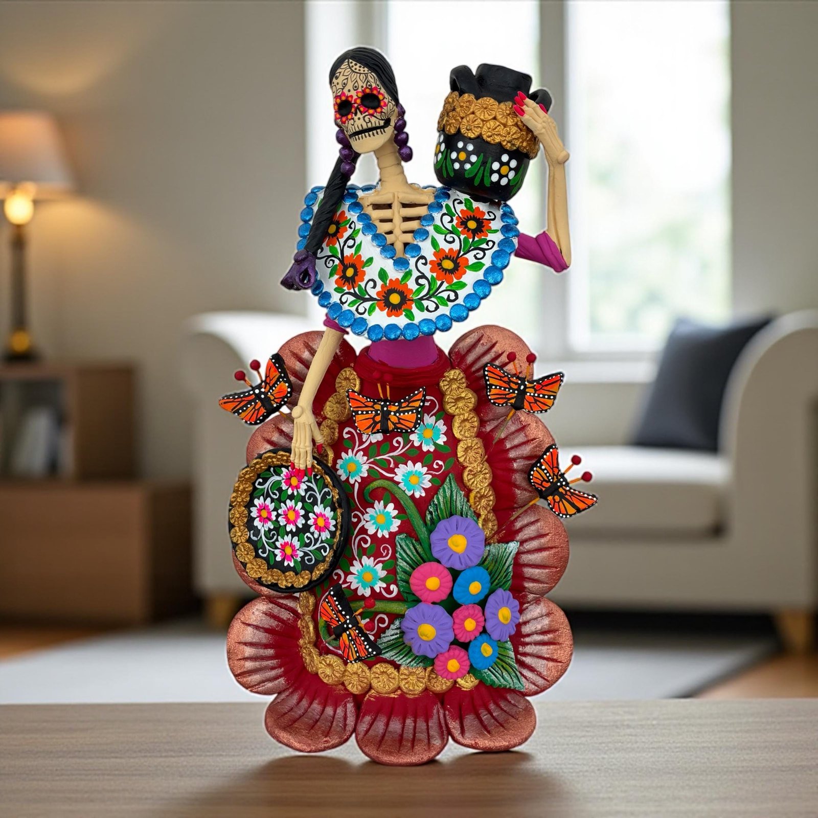 Catrina Skull Frida Kahlo Doll, Michoacan Mexico Made by Artisans Day ...